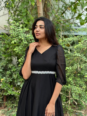 Dipti | Black Party Wear Gown for Women with Aari Belt